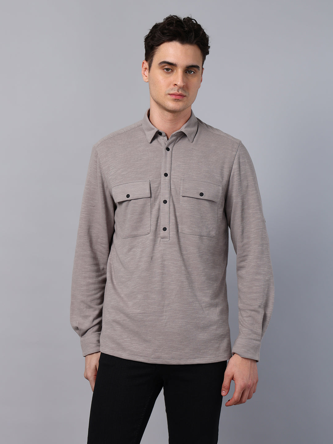 Buy Men's Grey Regular Fit Long Placket Polo – Slowave